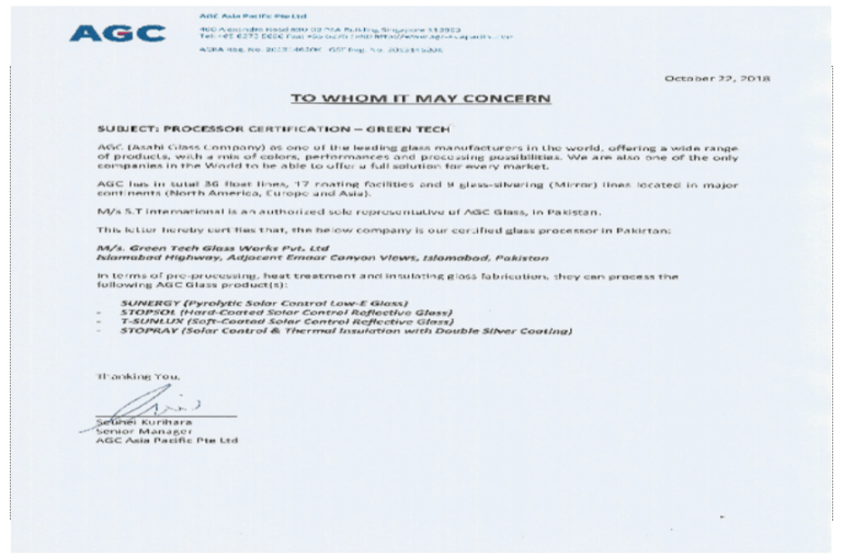 Certifications and QC - GreenTech Glass Company